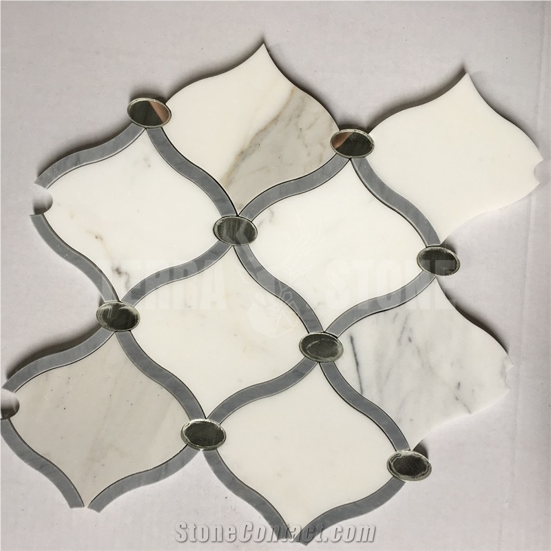 Calacatta Gold Marble Lantern Water Jet Mosaic Tile from China - StoneContact.com