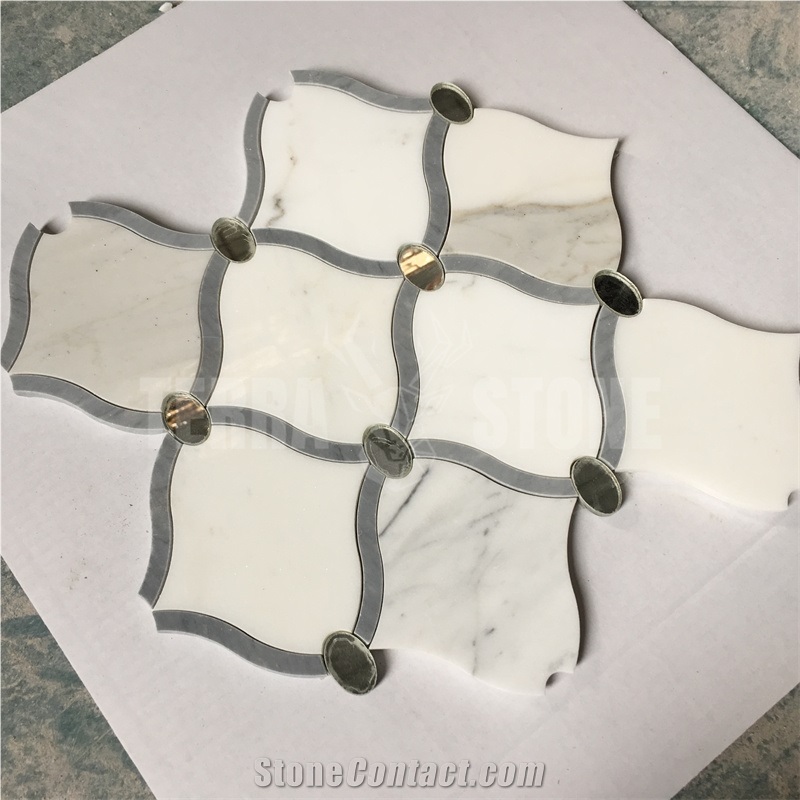 Calacatta Gold Marble Lantern Water Jet Mosaic Tile from China - StoneContact.com