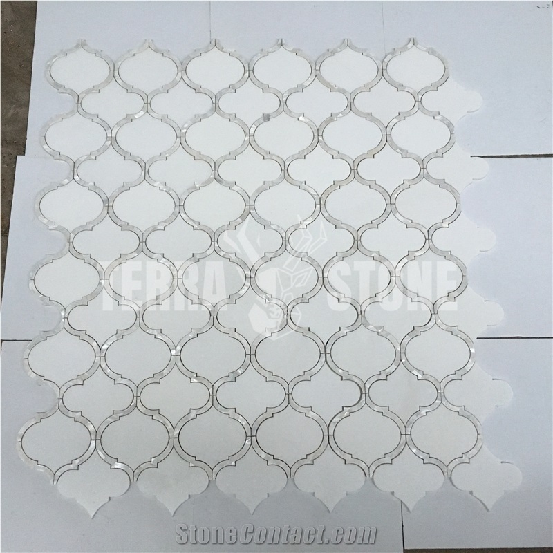 Waterjet Arabesque White Marble Mosaic Mother Peal Shell from China ...
