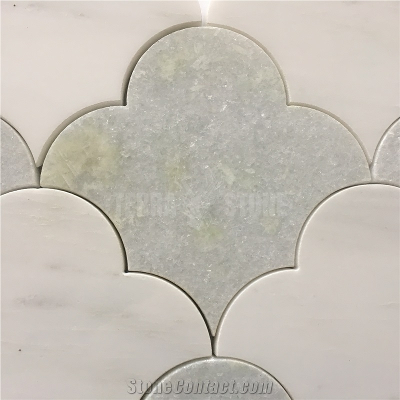 Waterjet Mosaic Cloud Shape White And Blue Marble Wall Tiles from China ...