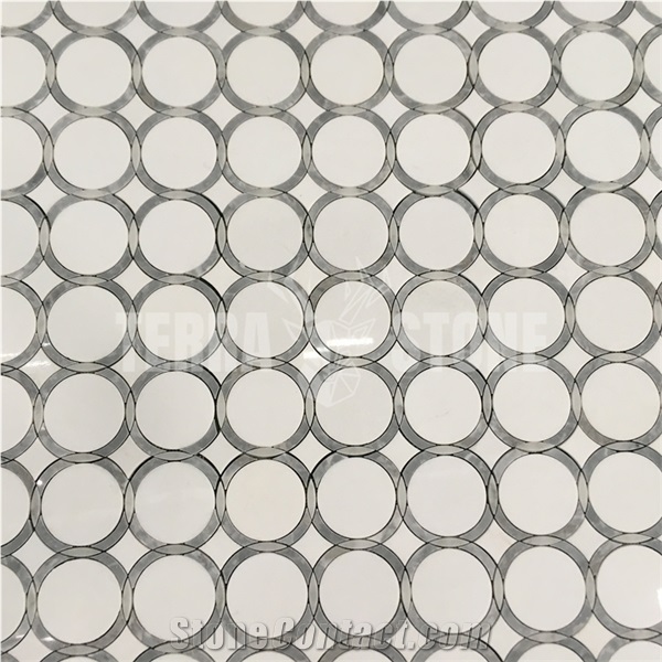 White Marble Thassos Round Pattern Water Jet Mosaic From China