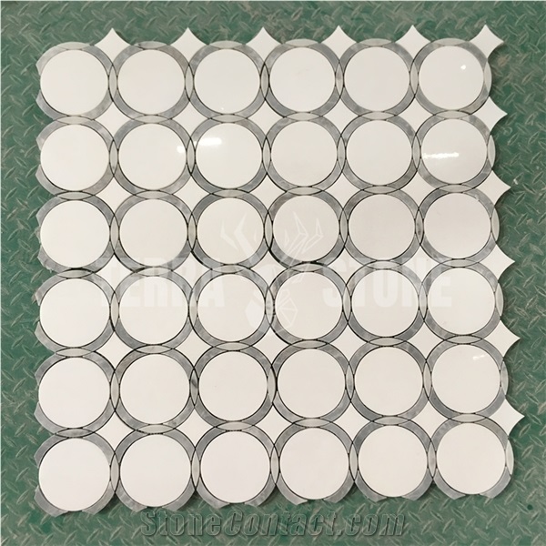 White Marble Thassos Round Pattern Water Jet Mosaic From China