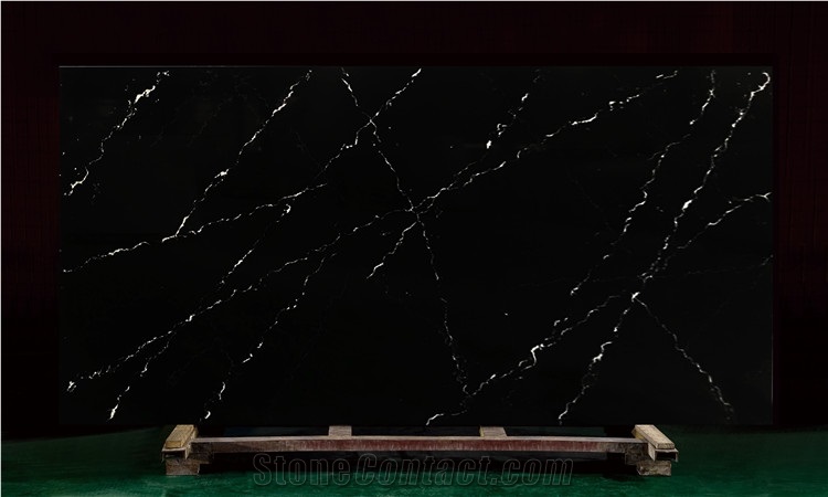 Black Quartz Slab With White Vein from China - StoneContact.com