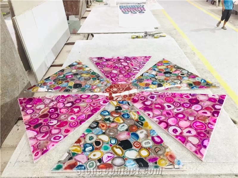 Backlit Colorful Agate Semiprecious Stone Tile Wall Cladding from China ...