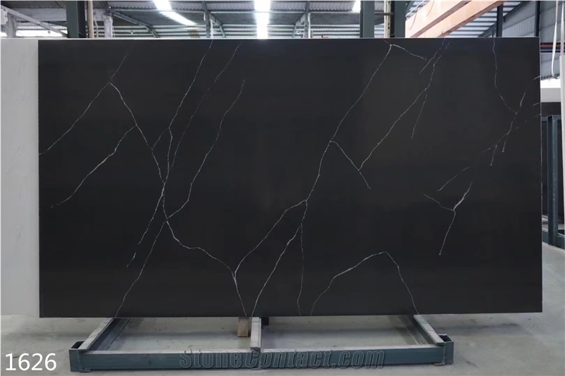 Black Quartz Slabs Arfificial Stone Hotel Project Use from China ...