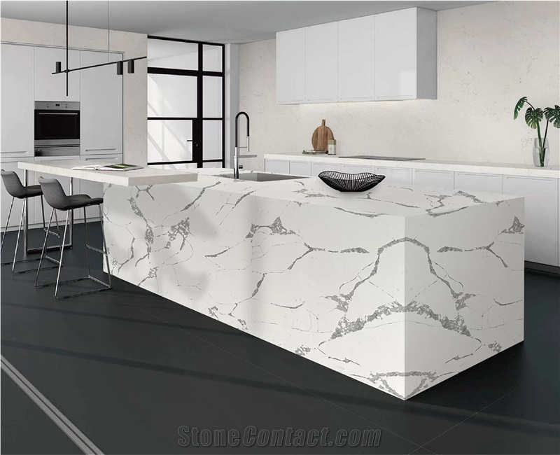 Calacatta Texture Pattern White Stone Engineering Quartz Slabs from ...