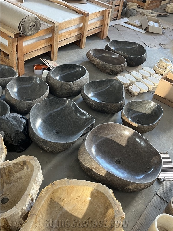 River Stone Vessel Sinks, Wash Basins from Indonesia - StoneContact.com