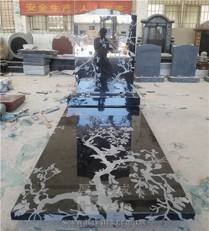 Indian Black Granite Tree Trunk Tombstone from China - StoneContact.com