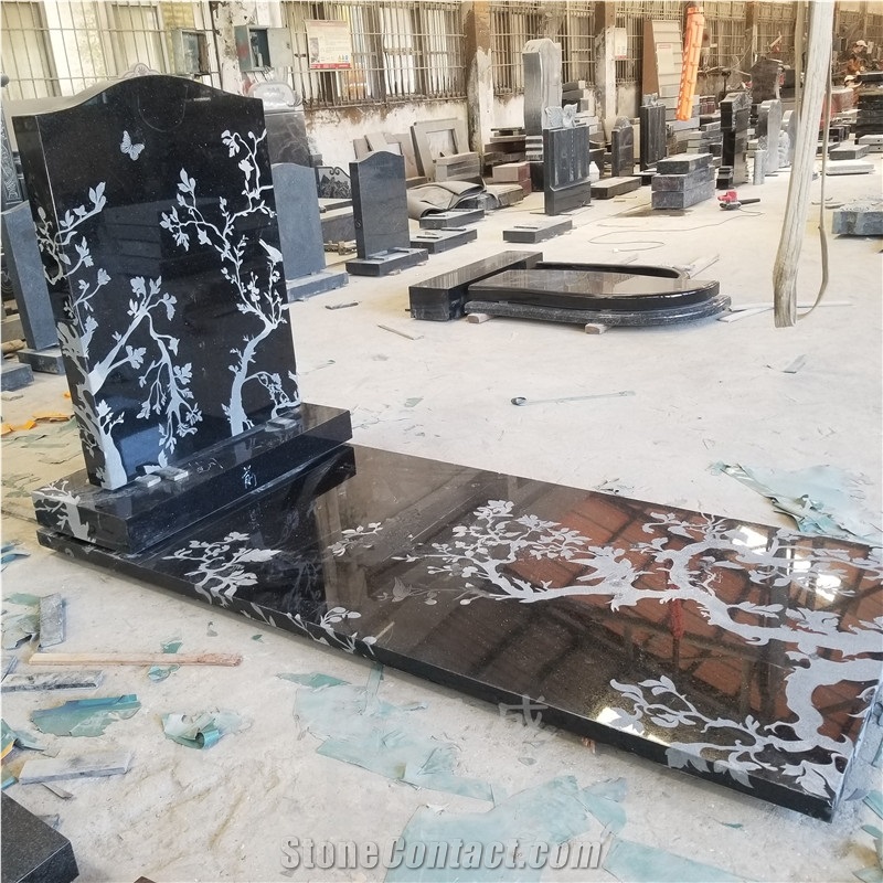 Indian Black Granite Tree Trunk Tombstone from China - StoneContact.com