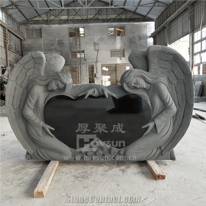 Two Angels Holding Hearts Double Monuments from China - StoneContact.com