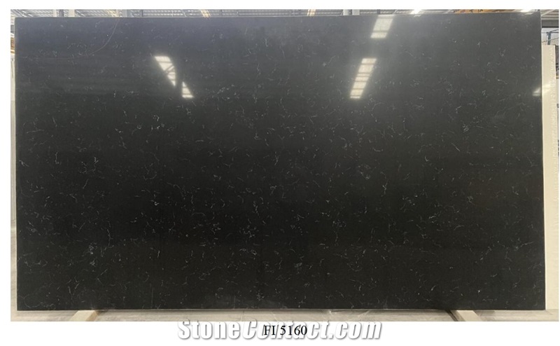 Black Quartz Slab Engineered Stone Tiles from China - StoneContact.com
