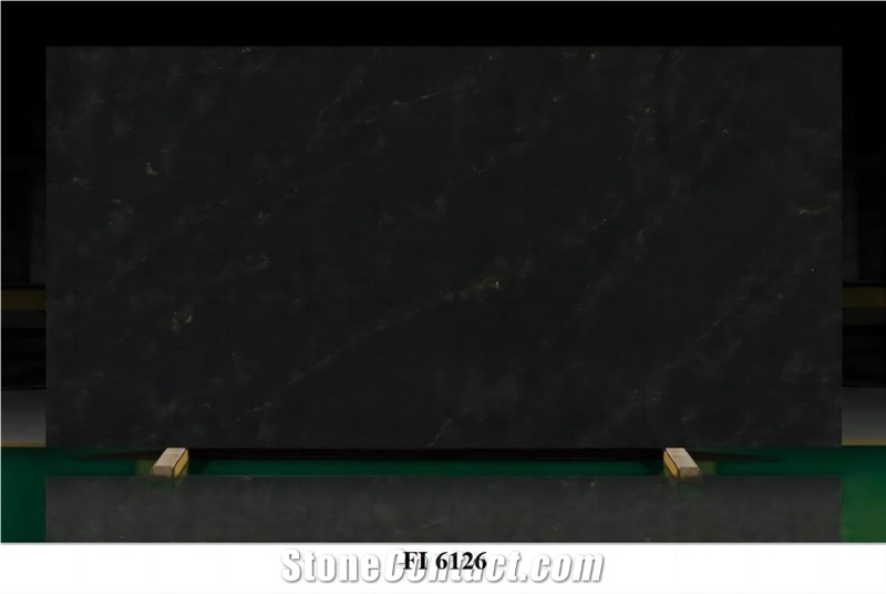 Black Quartz Slab Engineered Stone Tiles from China - StoneContact.com