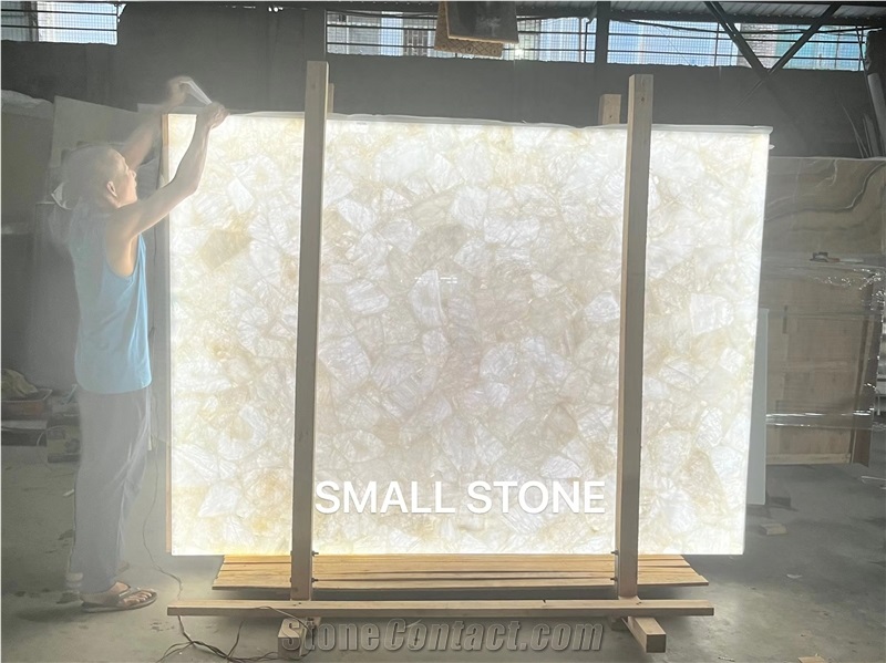 Backlit Semiprecious Stone Panels White Crystal Quartz Gemstone Slab ...