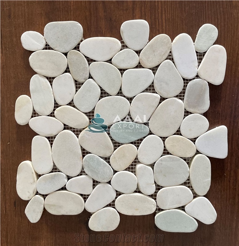 Marble Natural White Flat Tumbled Pebble Mosaic from India ...