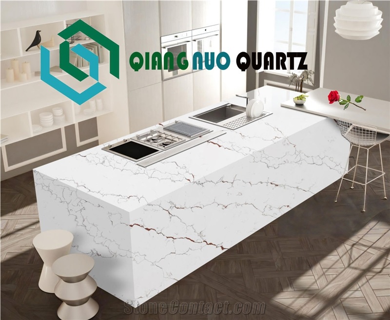 Gold Lines Calacatta Quartz Resistant To Dirt Kitchen Countertop from ...
