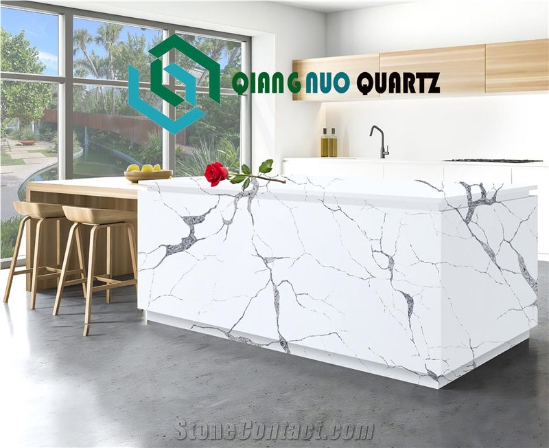 Ice Crack White Hard Quartz Prefab Kitchen Countertop from China ...