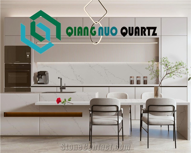 Qiangnuo Lightning Texture White Calacatta Quartz Kitchen Worktops from ...