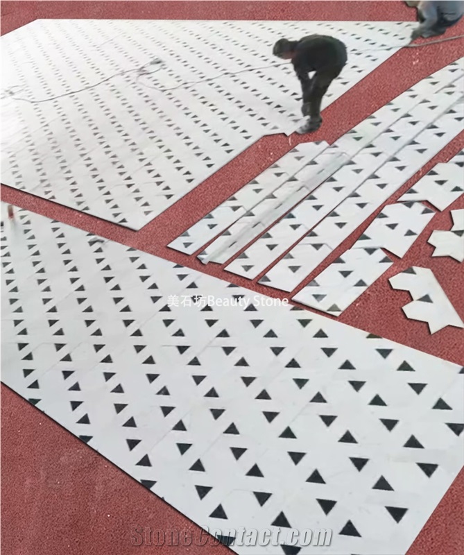 Triangular Design Waterjet Cut Pattern Marble Floor Tiles from China ...