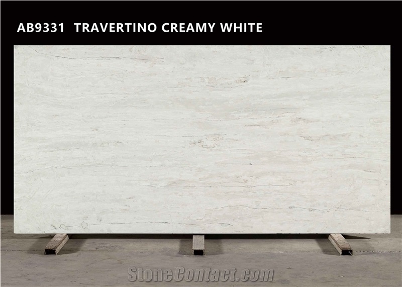 AB9331 TRAVERTINO CREAMY WHITE Quartz Slabs from China - StoneContact.com
