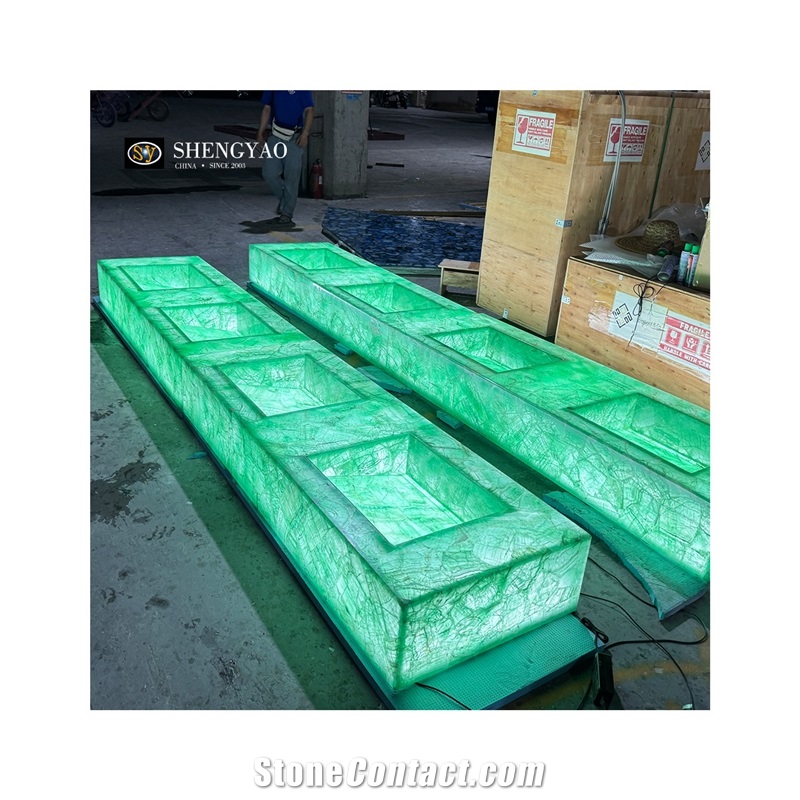 Backlit Green Crystal Quartz Semiprecious Stone Rectangle Sink Vanity ...