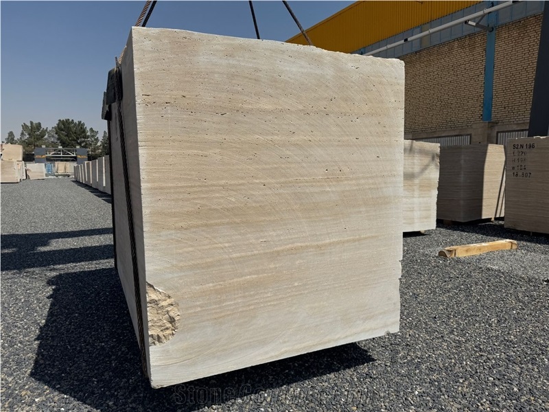 Cream Sadaf Travertine Blocks from Iran - StoneContact.com