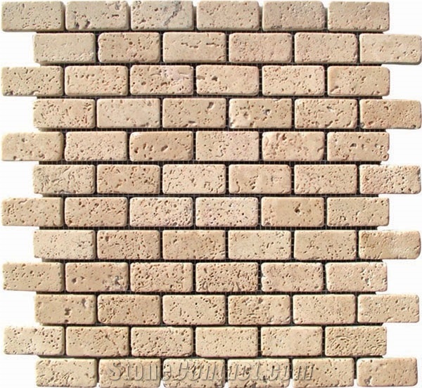 Medium Travertine Tumbled Bricks Mosaic from Turkey - StoneContact.com