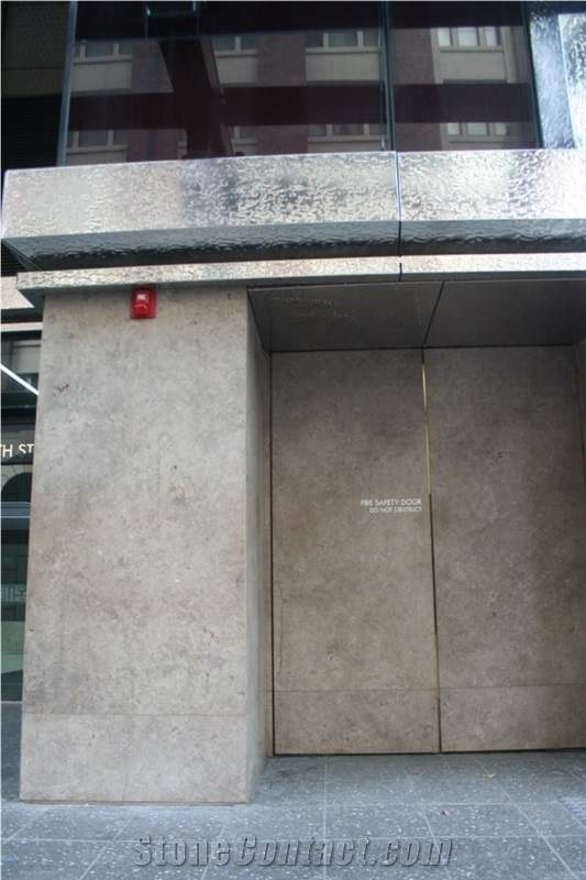 Limestone Mechanically Fixed to Steel Doors, Grey Limestone Building ...
