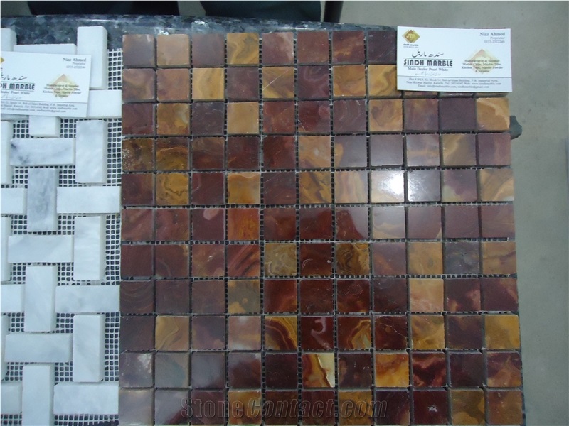 Red Onyx Mosaic Tiles From Pakistan