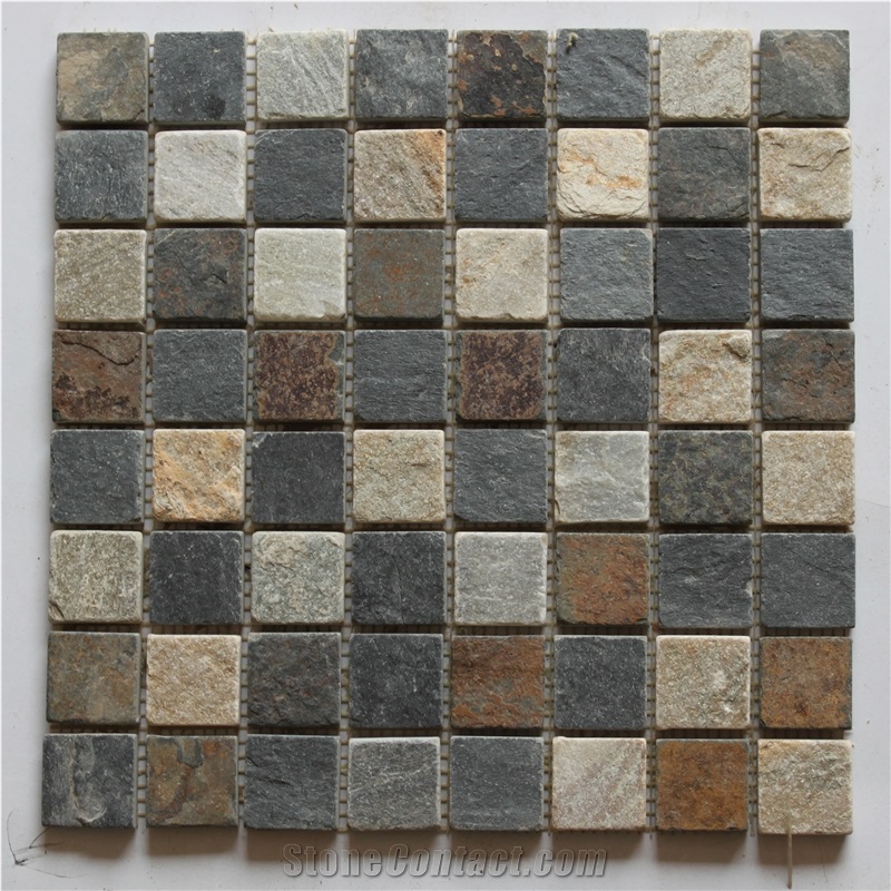 Multicolor Slate Stone Mosaic Wall Cladding Tiles from China ...