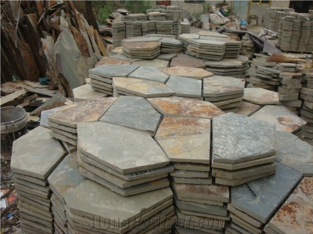 Wellest Rusty Brown Multi Color Slate Meshed Paving Stone,Exterior ...