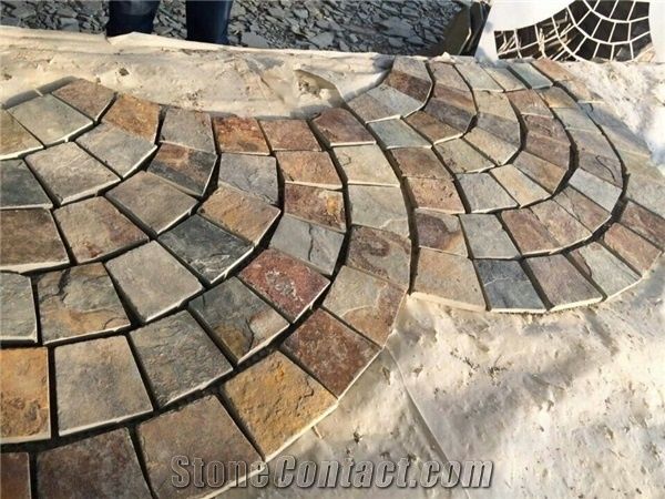 Rusty Fan Shape Paving Stone On Net Mashed Slate Pavers Rustic Fan