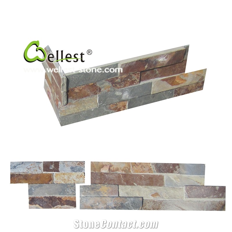 Multi Color Slate Corner Stacked Ledge Stone for Wall Cladding from ...