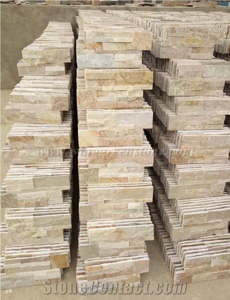 Wooden Yellow Cultured Stone, Slate Wall Cladding, Stacked Stone Veneer ...
