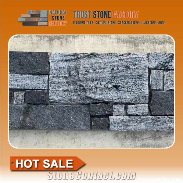 Black Quartzite Stacked Stone Wallpaper - StoneContact.com