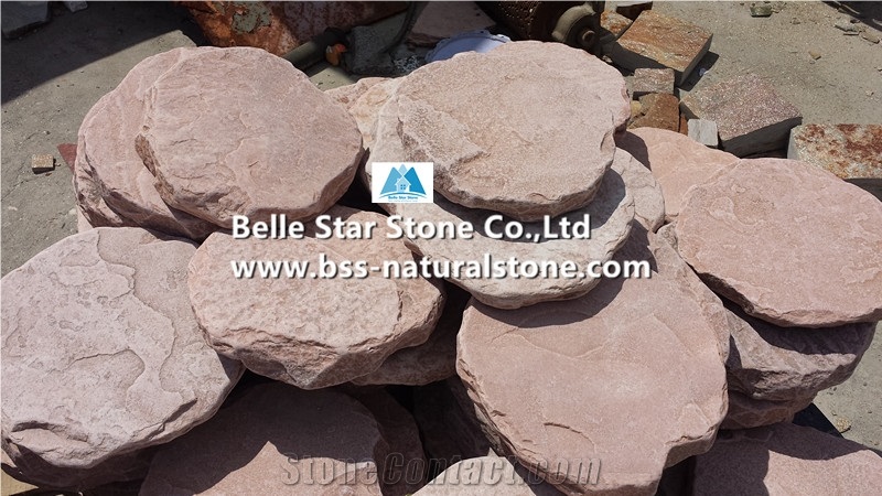 Pink Sandstone Round Stepping Stone,Sandstone Garden Pavements,Pink ...