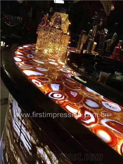 Red Semi Precious Stone /Red Agate Bar Top Backlit /Red Agate Bar ...