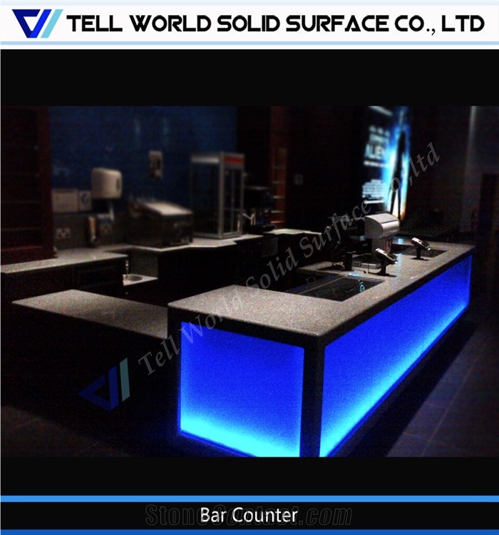 Illuminated Pure Acrylic/Modified Acrylic Solid Surface Straight Night Bar Counter from China ...