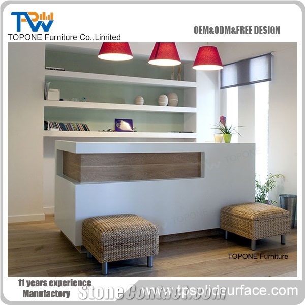 White Class Solid Surface Reception Desk Manmade Stone Tabletops from China - StoneContact.com