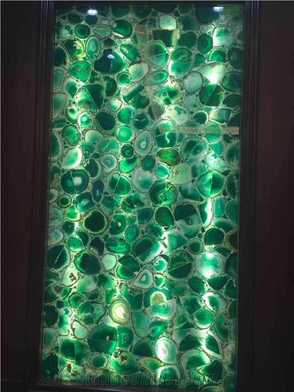 Backlit Green Agate Gemstone Wall Panels from China - StoneContact.com
