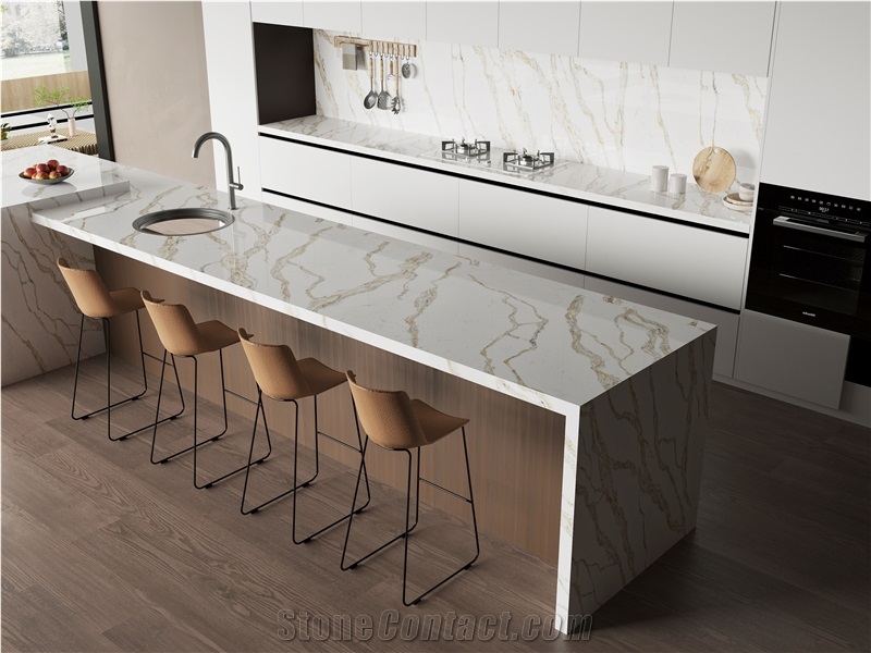 Golden Color Vein Artificial Stone Countertop from China - StoneContact.com