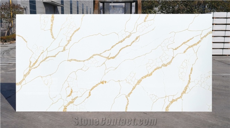 Engineering Stone Calacatta Gold Quartz Slabs from China - StoneContact.com